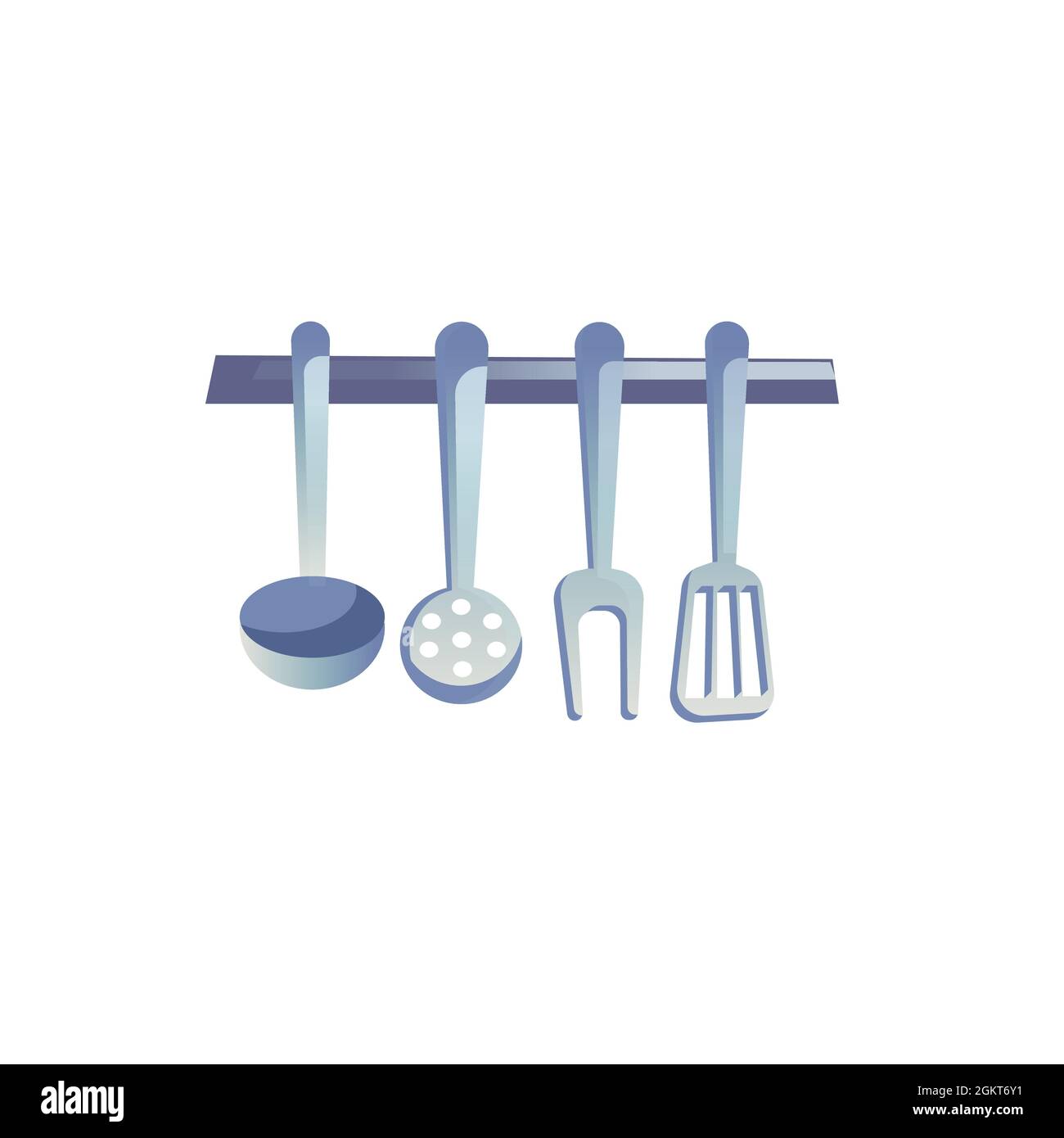 Flat cartoon kitchenware and kitchen utensils on hooks,home cooking ...