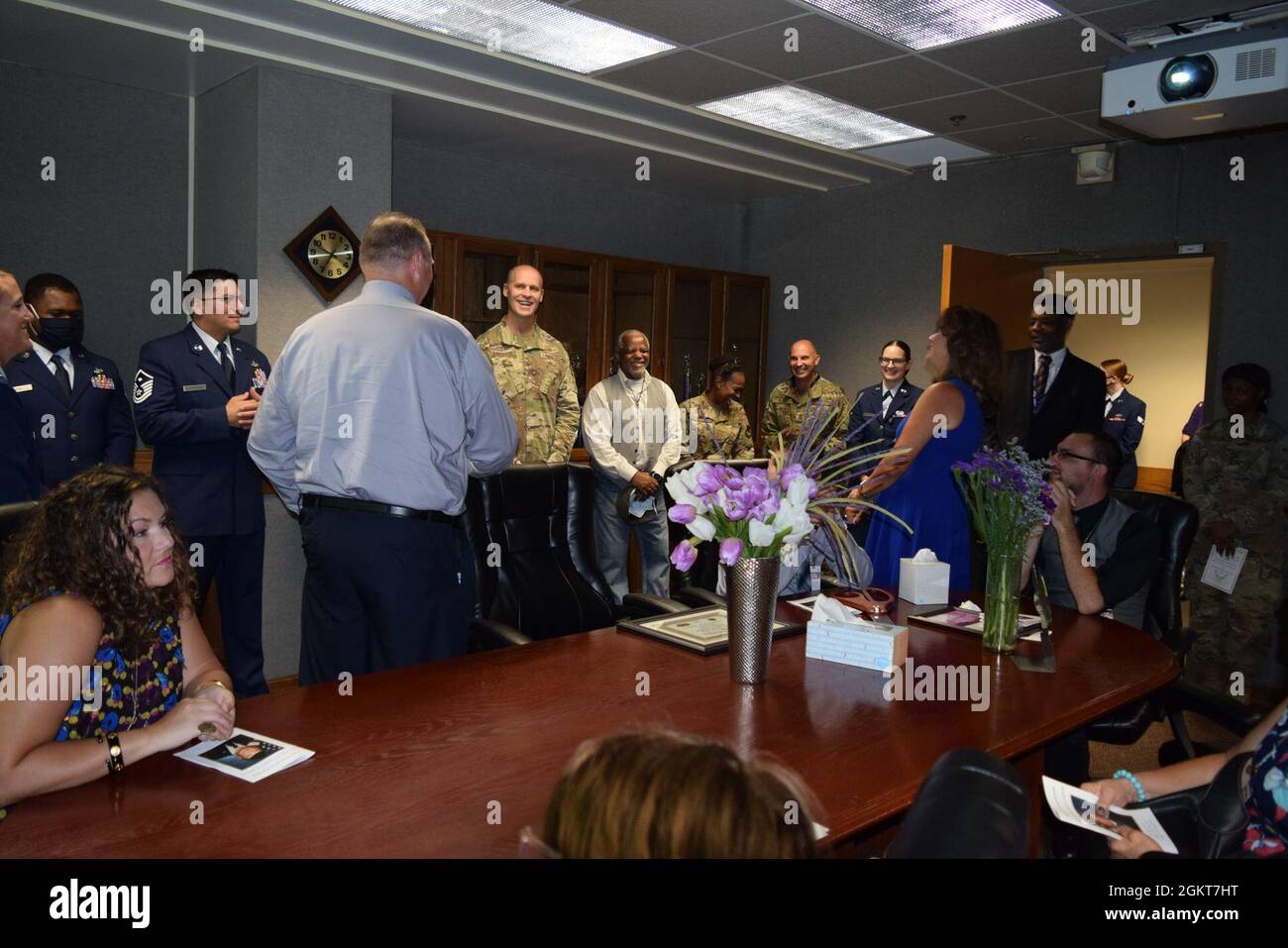 The 690th Intelligence Support Squadron honors Senior Airman Aaron Lengel-Crabtree in a room ...