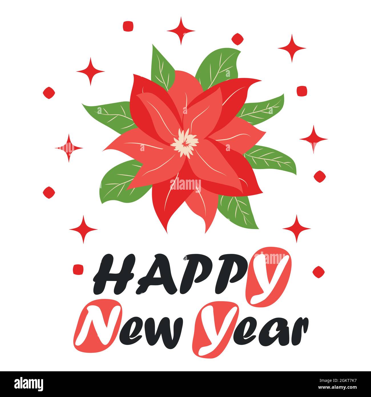 Traditional Christmas poinsettia flower with green leaves and red ...