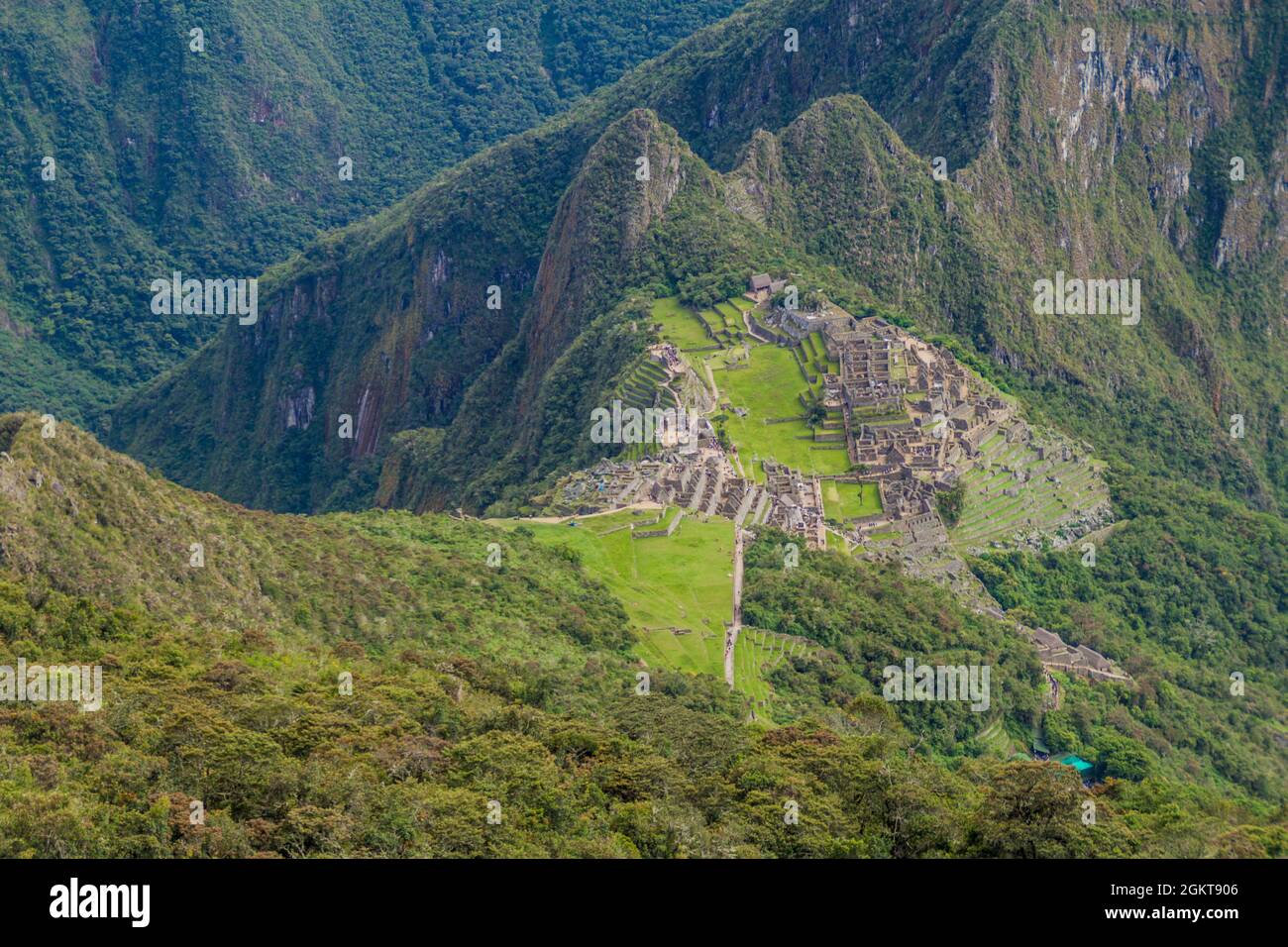 Aerial view of Machu Picchu ruins from Machu Picchu mountain, Peru ...