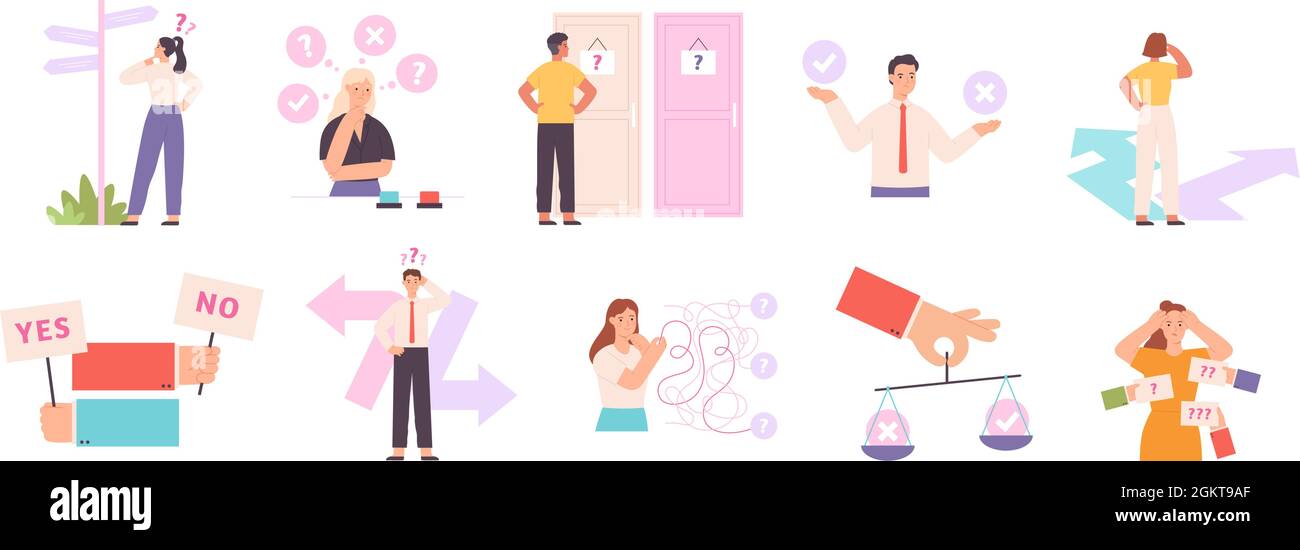 Thinking people choose path or option, make decision concept. Confusion ...