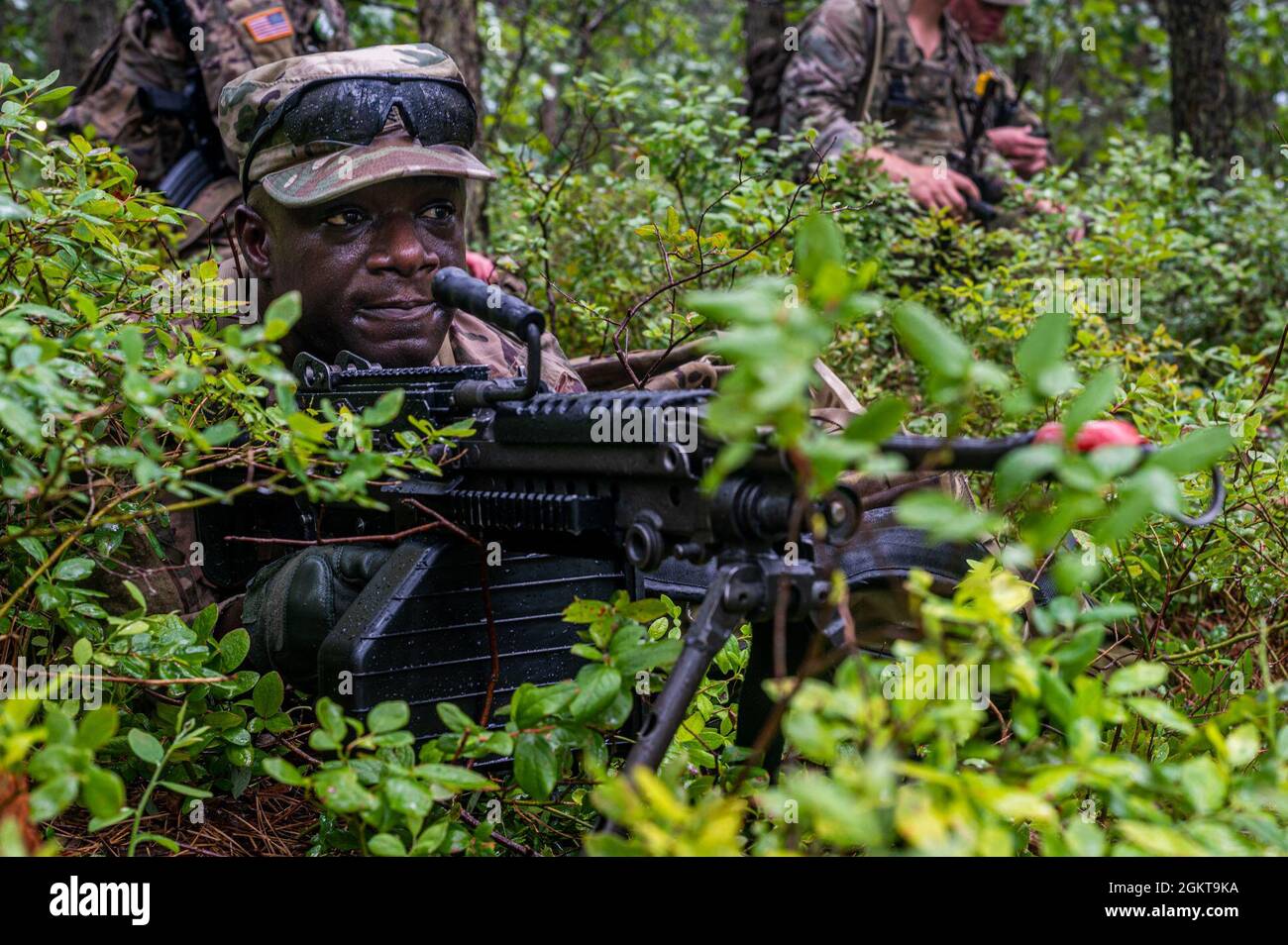 U.S. Army Soldiers post security during a situational training exercise ...