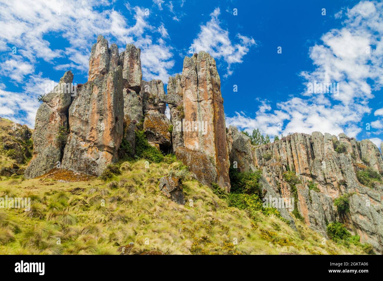 Los Frailones (Stone Monks), rock formations near Cajamarca, Peru Stock ...