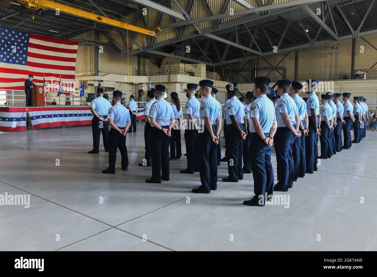Airmen stand in formation while being addressed by Lt. Gen. Timothy ...