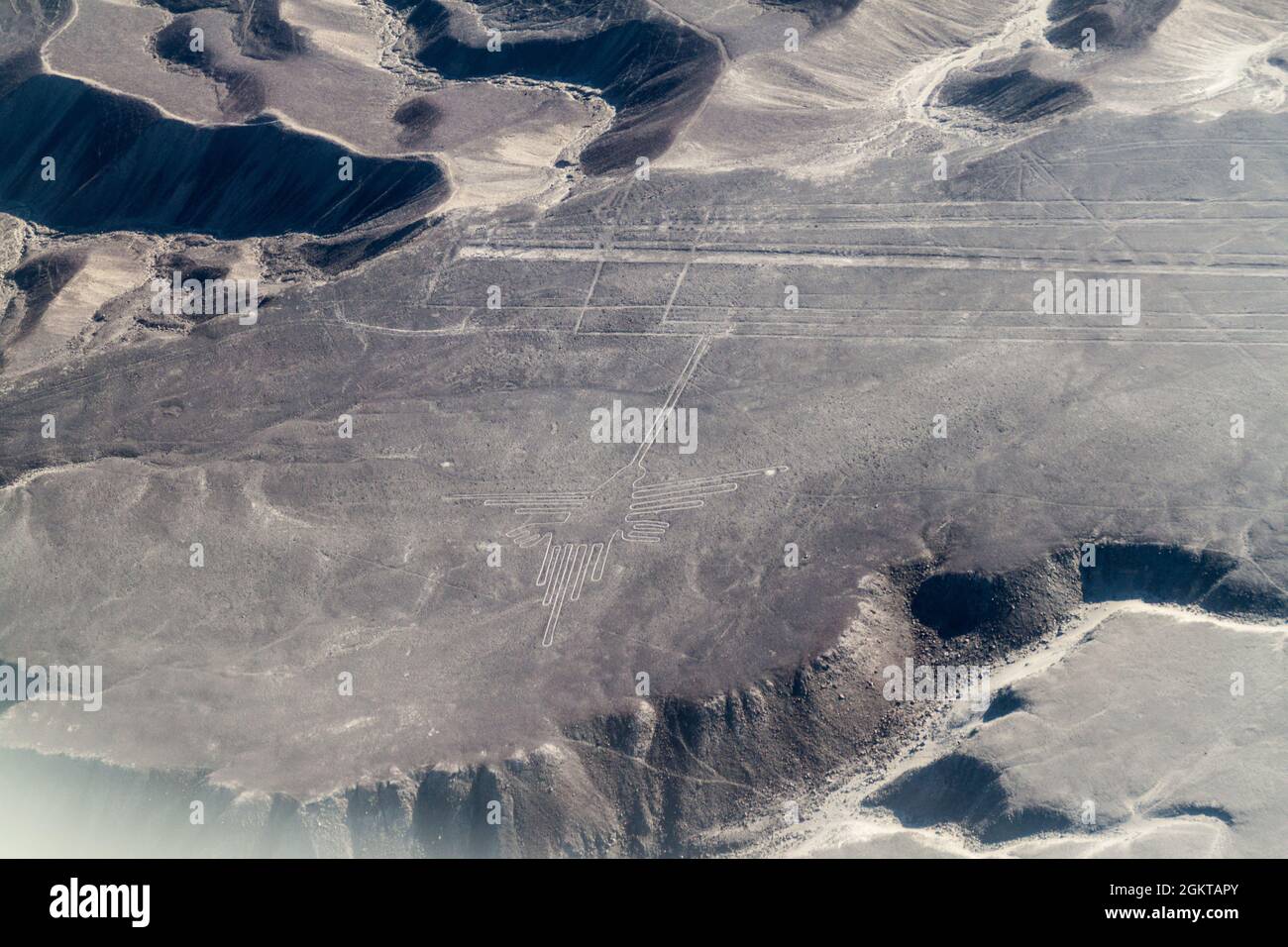 Aerial view of geoglyphs near Nazca - famous Nazca Lines, Peru. In the ...