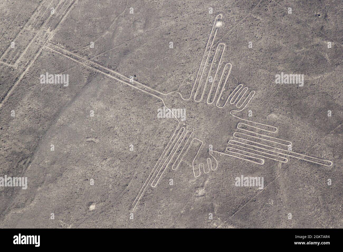 Aerial view of geoglyphs near Nazca - famous Nazca Lines, Peru. In the ...