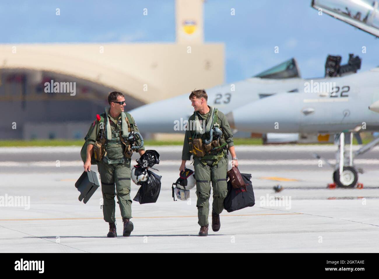 U.S. Marine Corps Maj. Nils Alpers, left, and Capt. Samuel Burt, F/A-18 ...