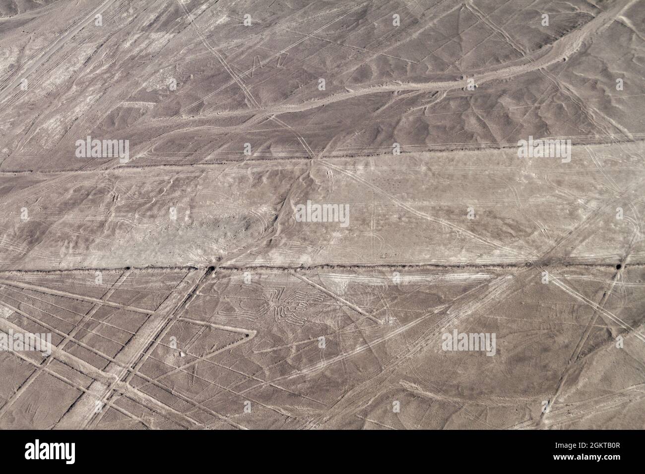 Aerial view of geoglyphs near Nazca - famous Nazca Lines, Peru. On the ...