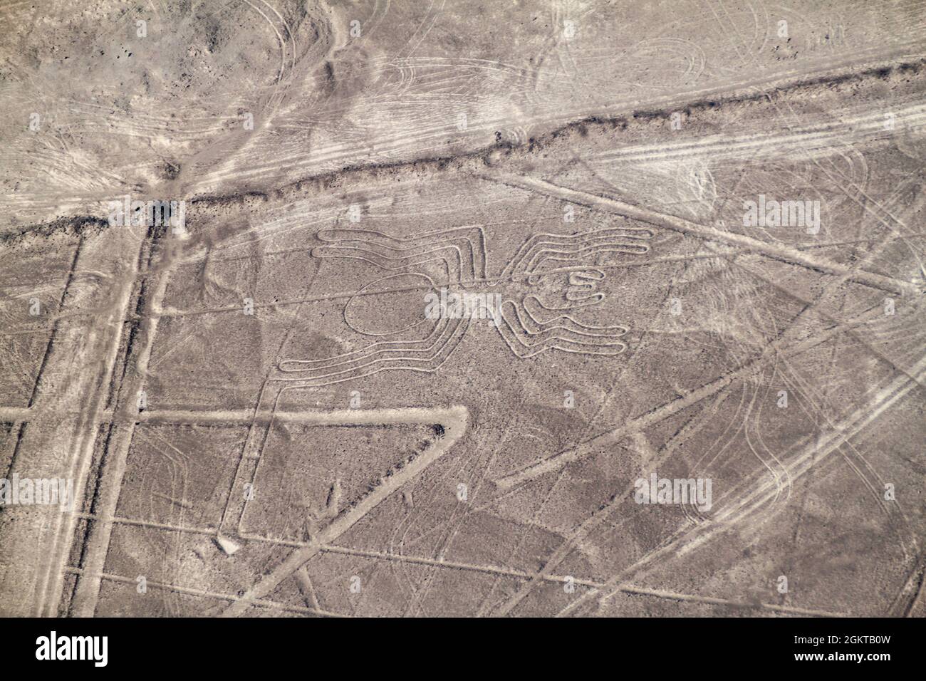 Aerial view of geoglyphs near Nazca - famous Nazca Lines, Peru. In the ...