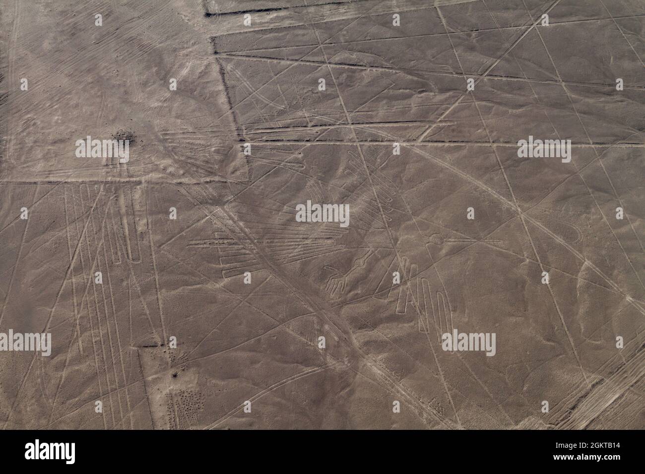Aerial view of geoglyphs near Nazca - famous Nazca Lines, Peru. In the ...