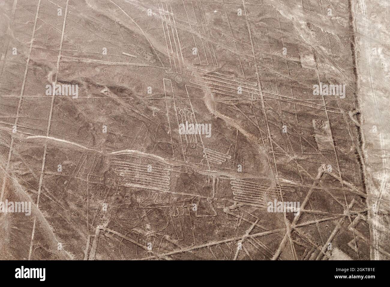 Aerial view of geoglyphs near Nazca - famous Nazca Lines, Peru. On the ...