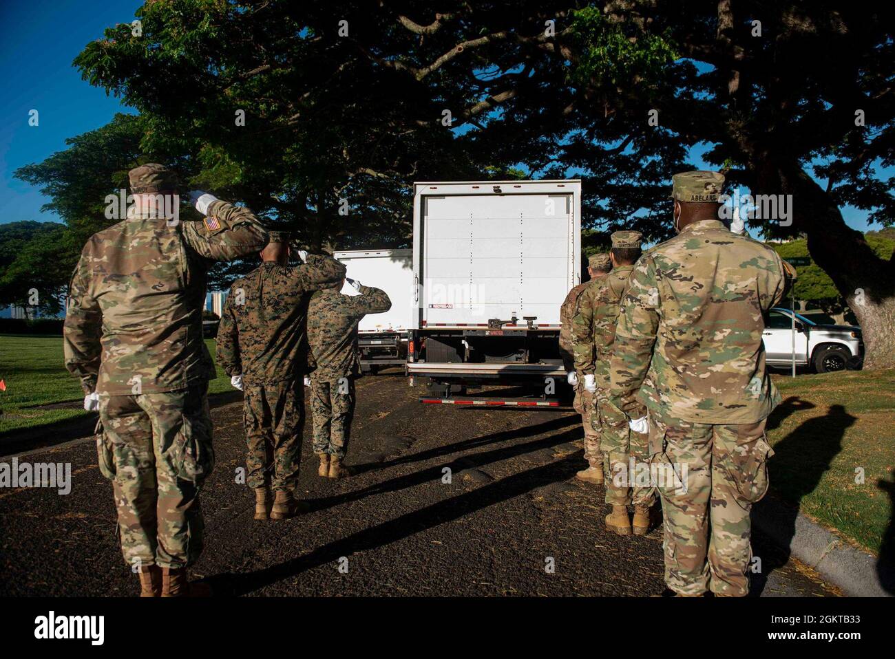 Members of the Defense POW/MIA Accounting Agency (DPAA) salute the ...