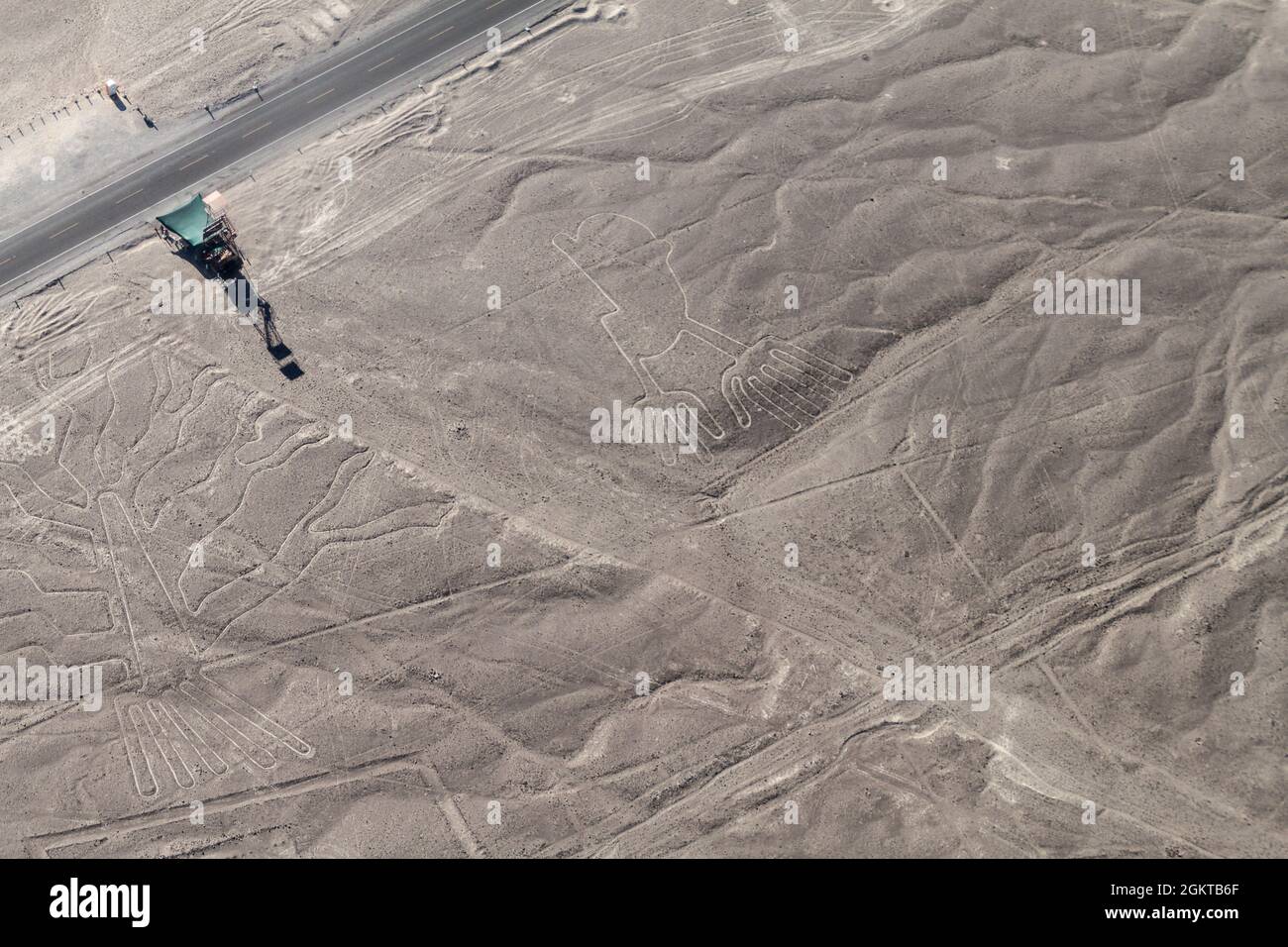 Aerial view of geoglyphs near Nazca - famous Nazca Lines, Peru. In the ...
