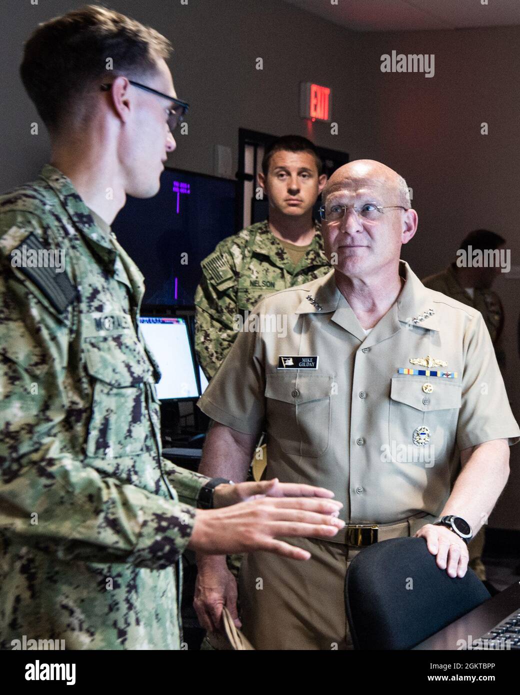 Chief of Naval Operations (CNO) Adm. Mike Gilday visits the Conning Officer Virtual Environment ...