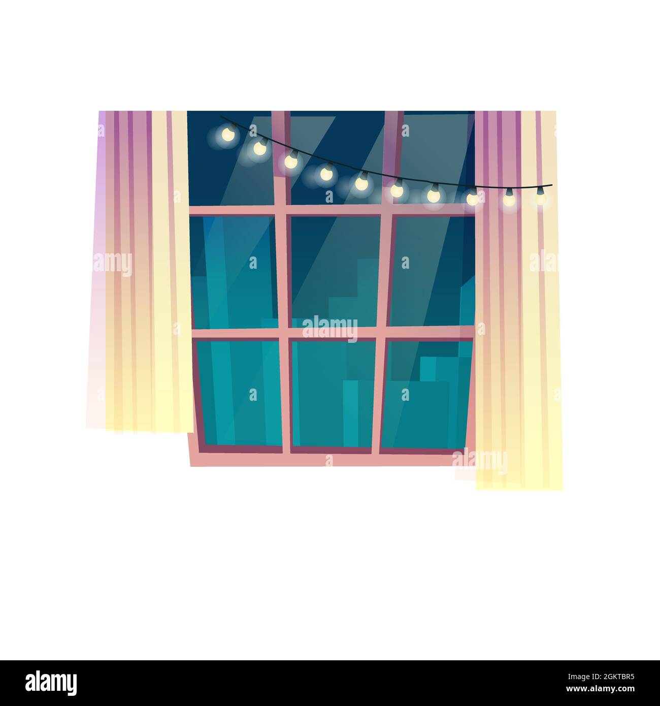 Flat cartoon window with curtains,room interior elements for comfort ...