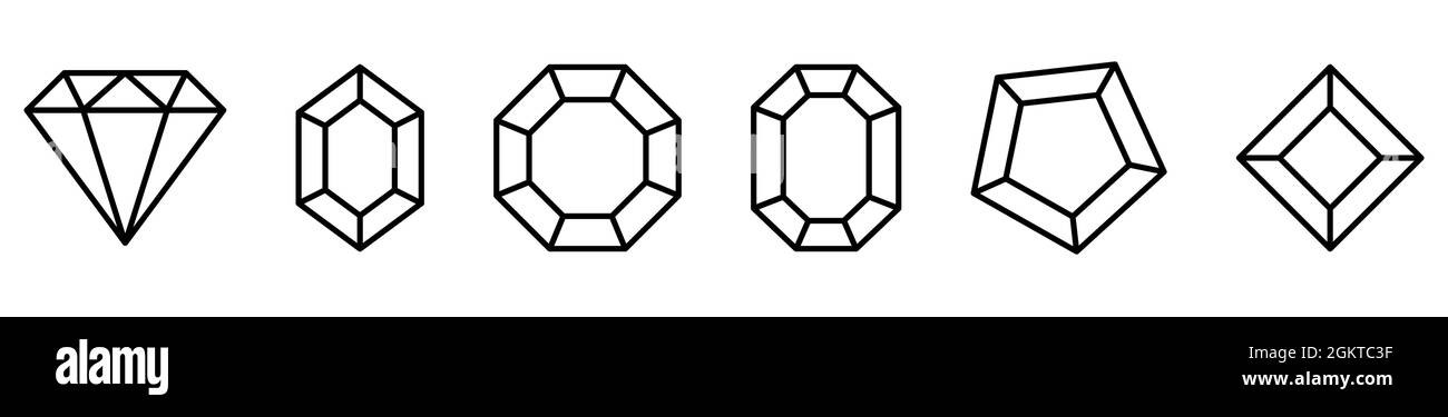 Set of diamond icons with different shapes. Line art style. Vector ...