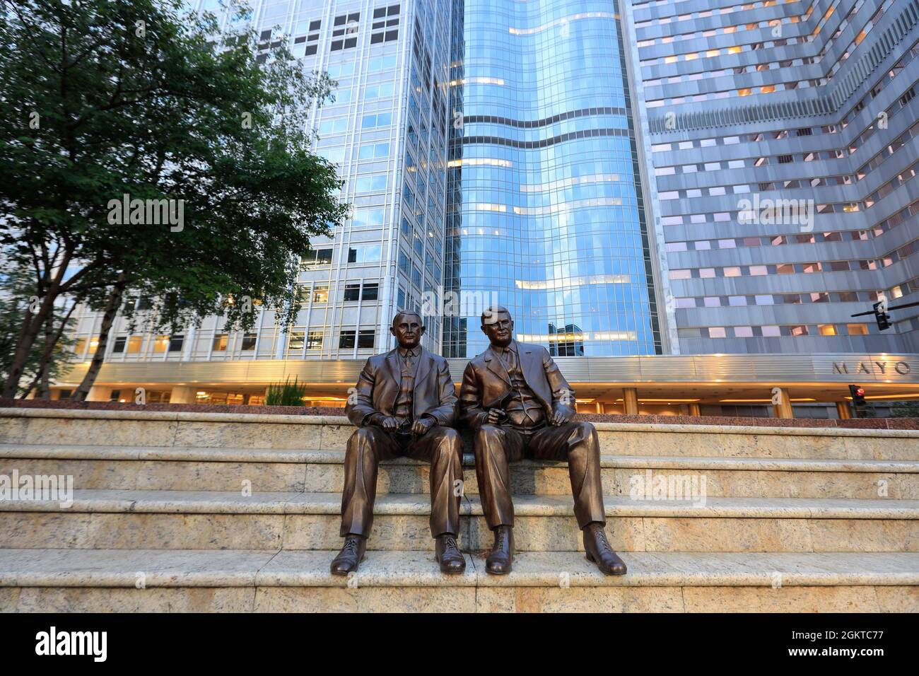 The night view of the statue of Dr.William Mayo and Charlie Mayo the ...