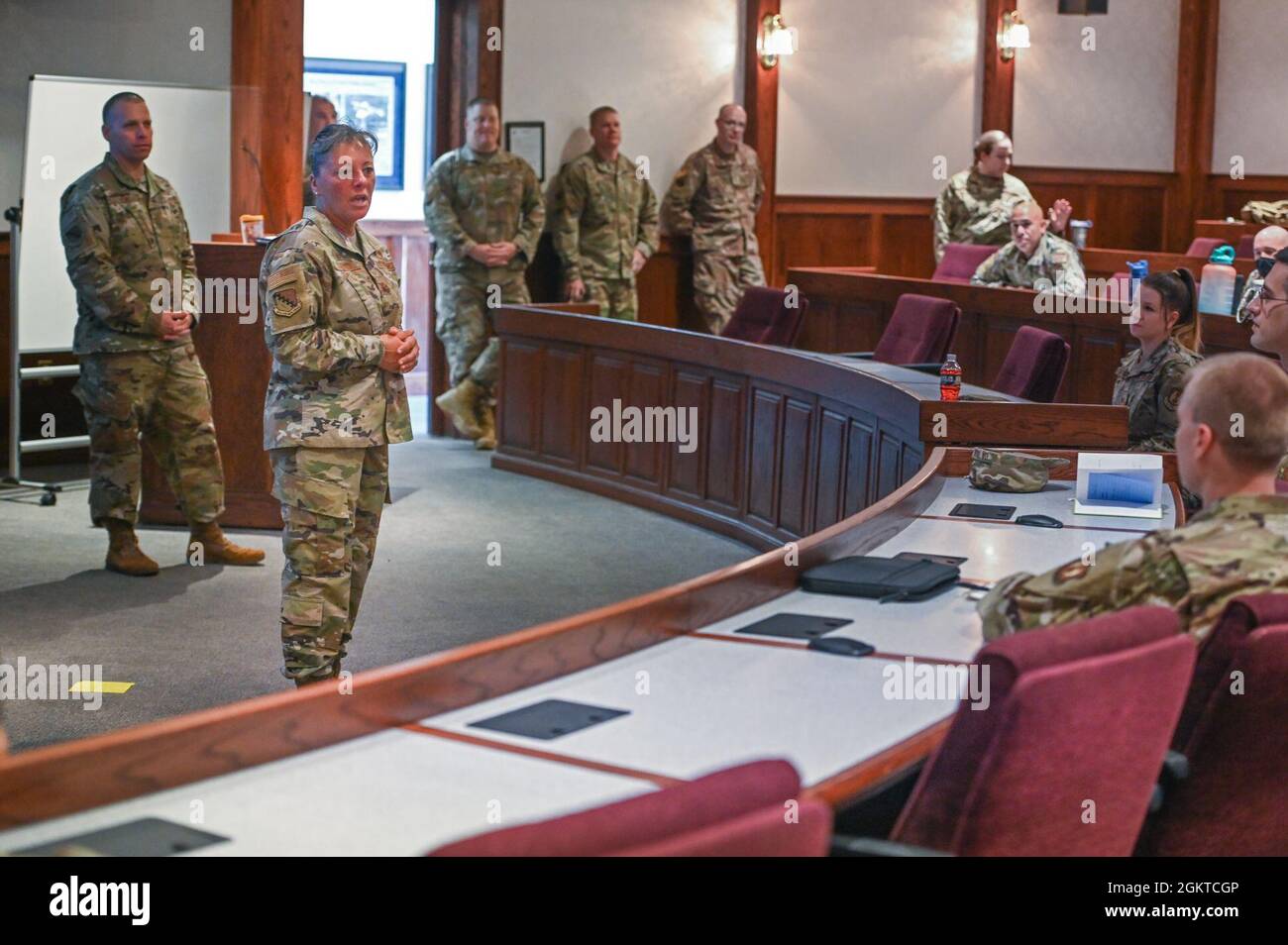 Col. Katrina Stephens, installation commander, speaks to Hanscom First ...