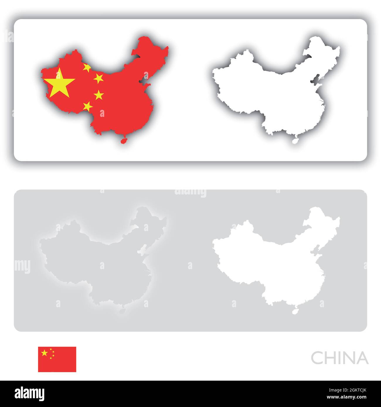 China map with flag and shadow on white and grey background Stock ...