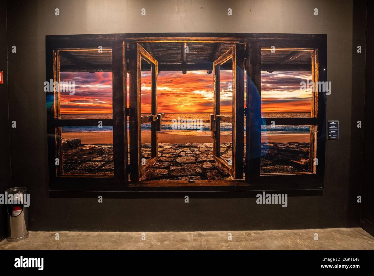 Beautiful picture open window with a view of seascape during sunset ...