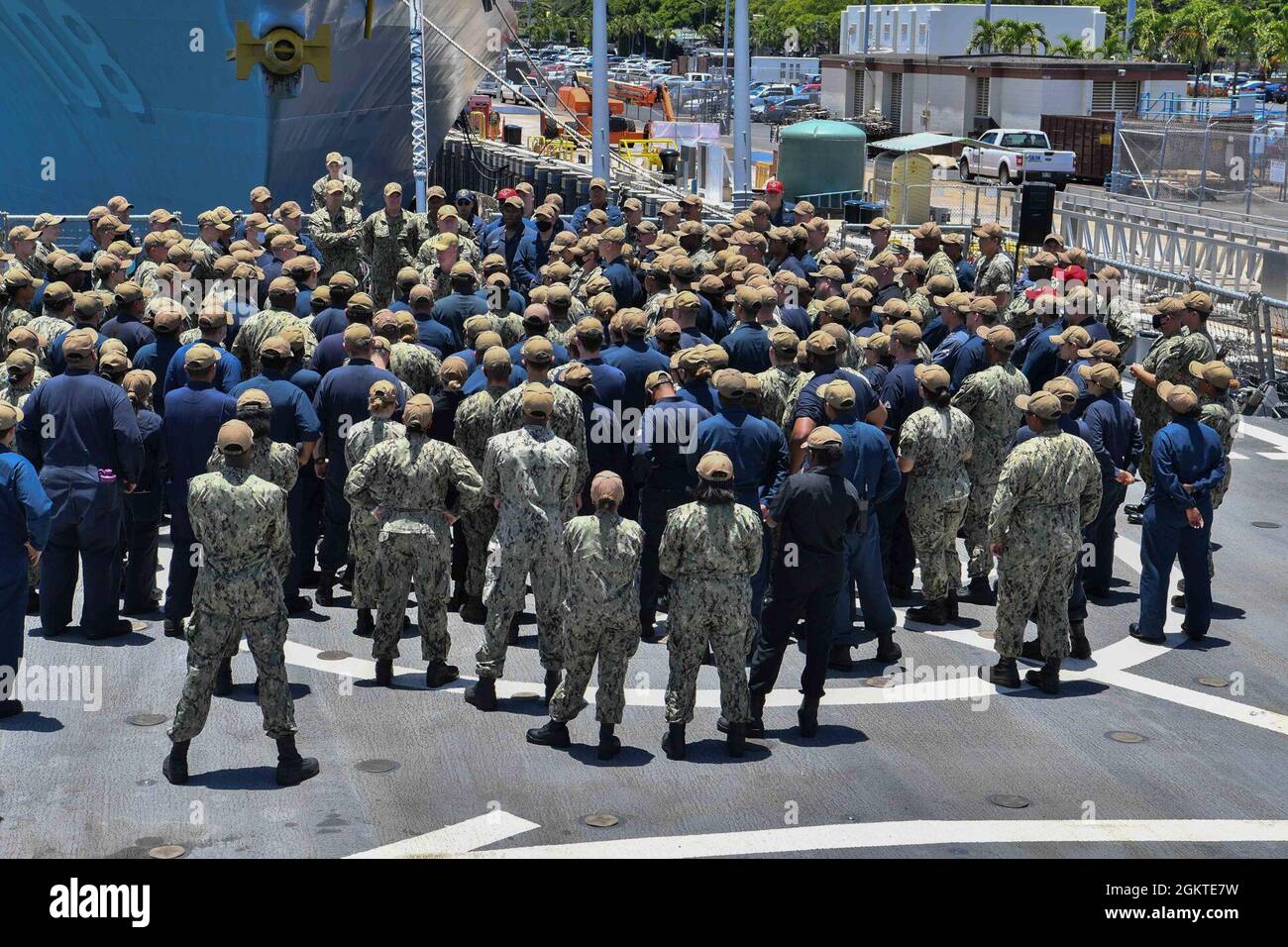 Adm. Samuel Paparo, commander of U.S. Pacific Fleet, addresses the crew ...