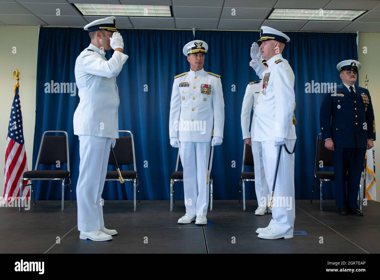 U.S. Coast Guard Capt. Daniel Rogers, oncoming commanding officer of Coast Guard Base New ...