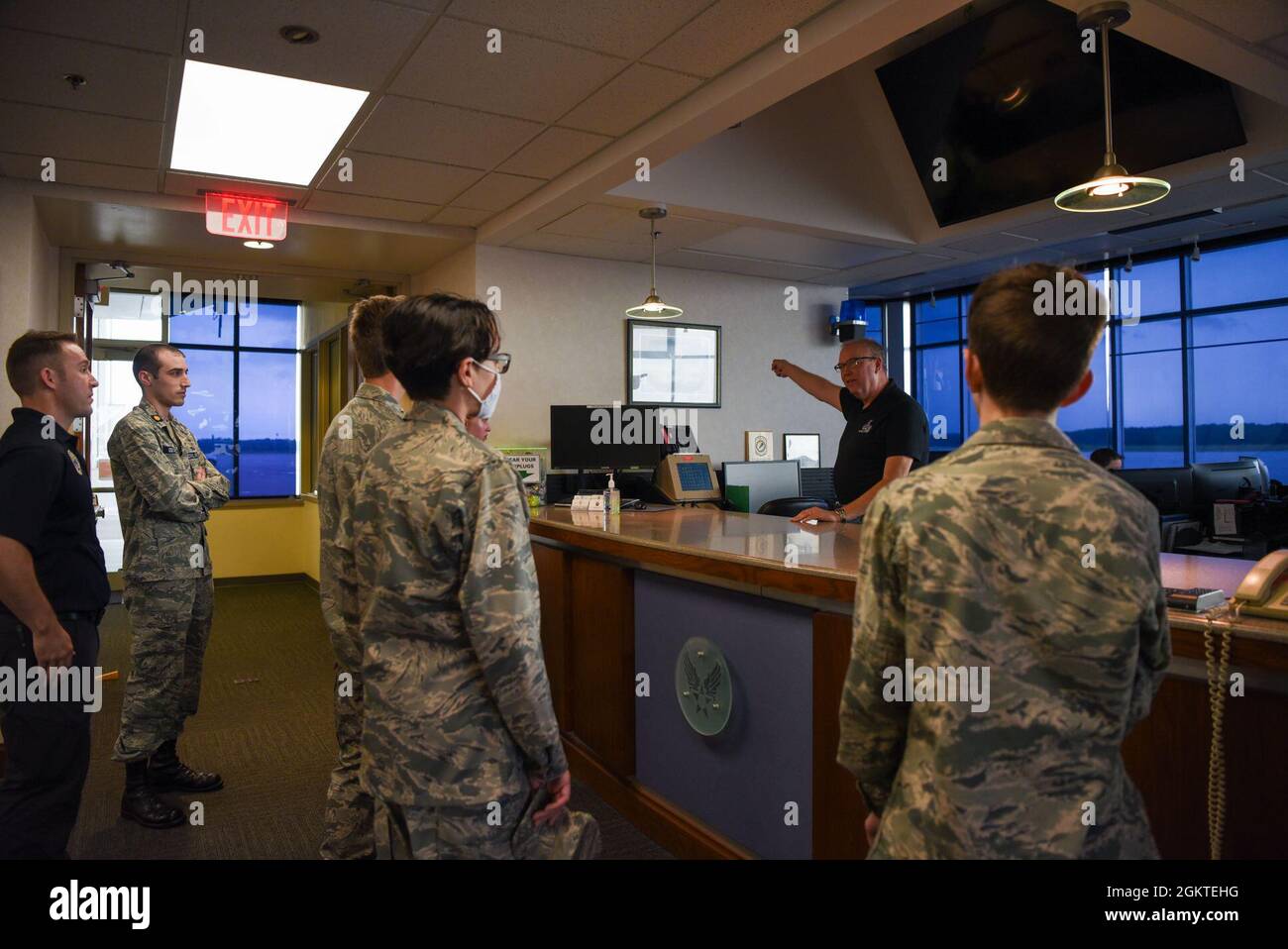 Mike Peterson, Air Field Management Shift Lead, gives a brief ...