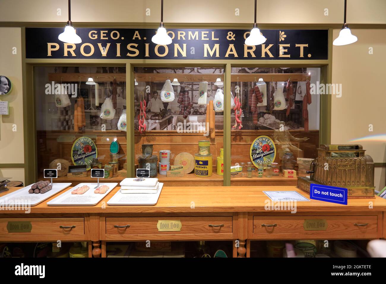 Exhibition of George Hormel's old meat shop in Spam Museum.Austin ...