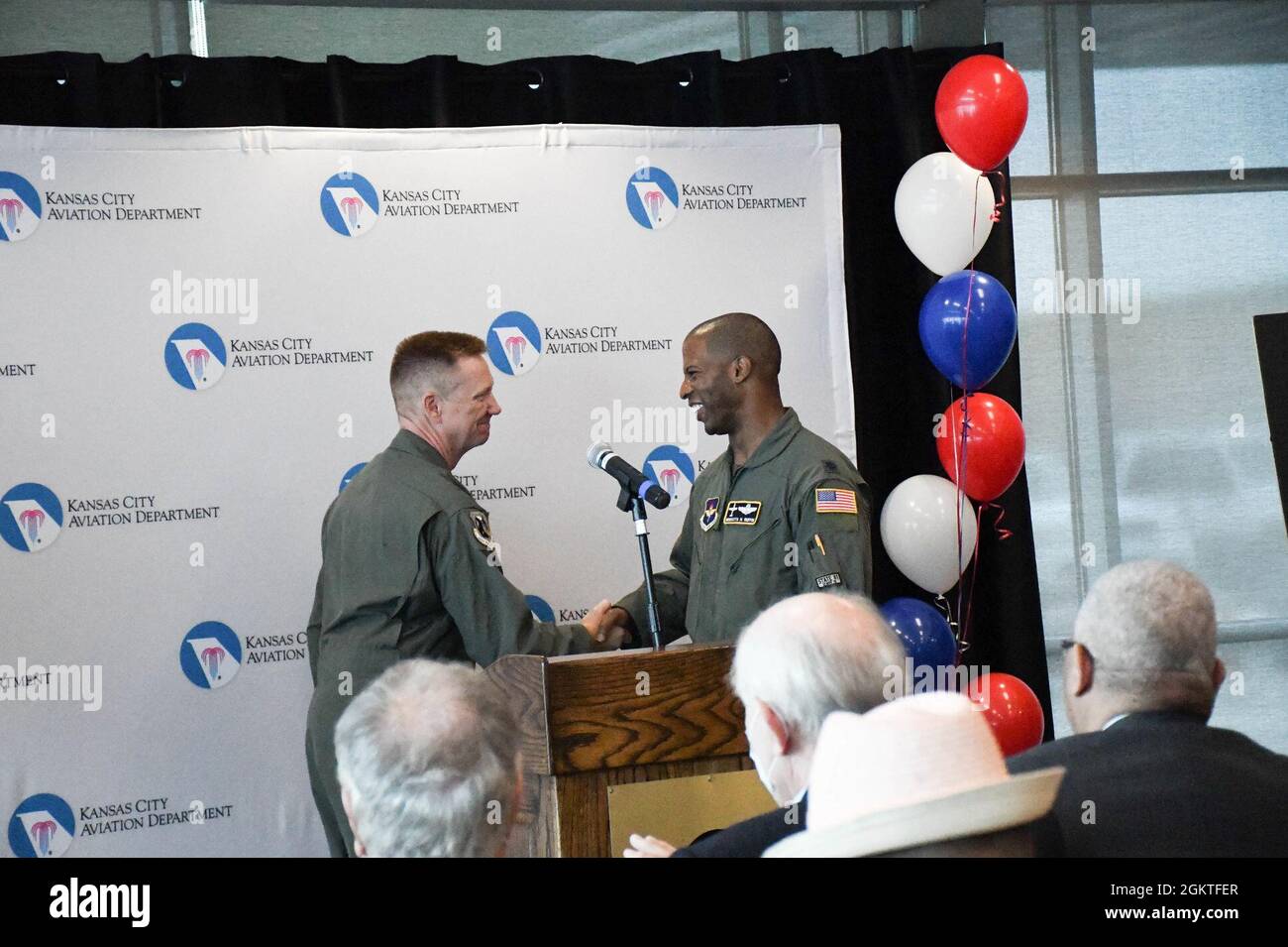 U.S. Air Force Brig. Gen. Mike Schultz, left, the commander of the 442d ...