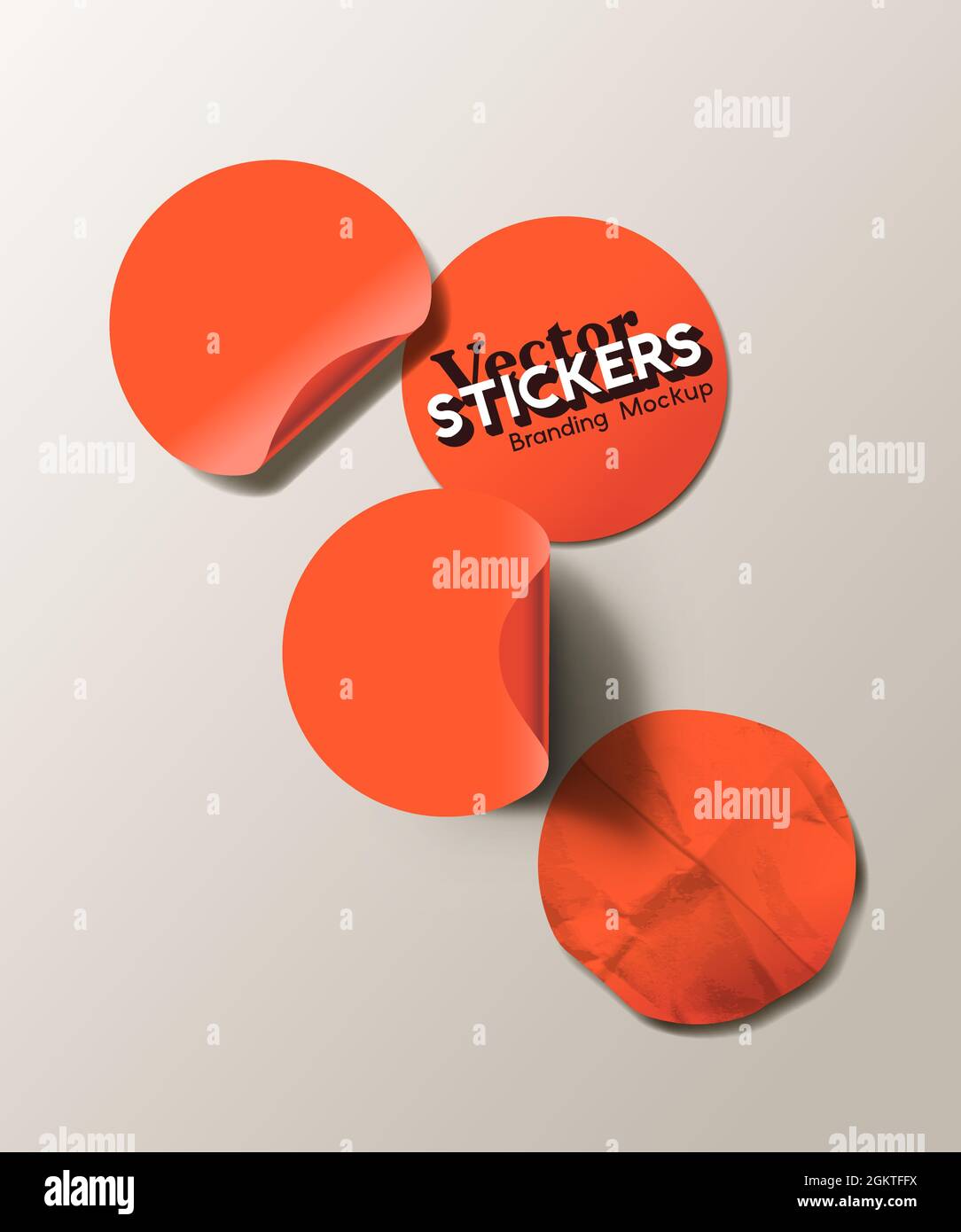 A set of blank red round adhesive paper stickers in various states ...