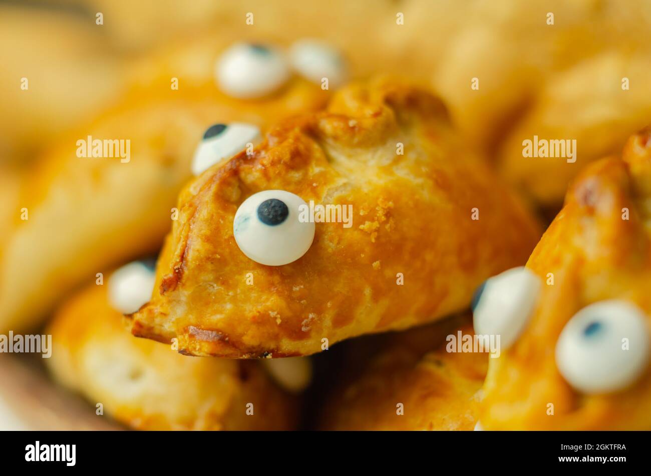 Mini pasties with decorating eyes, succulent pork, turkey, bacon and ...