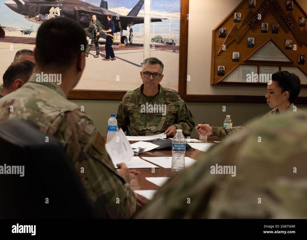 U.S. Air Force Maj. Gen. Craig Wills, center, 19th Air Force commander ...