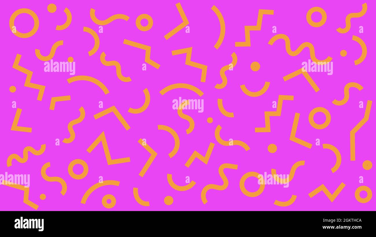 Pink background with orange squiggly lines and geometric shapes Stock ...