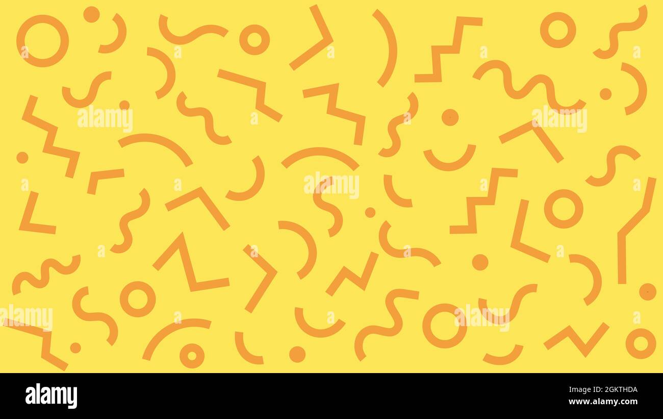 Yellow background with orange squiggly lines and geometric shapes Stock ...