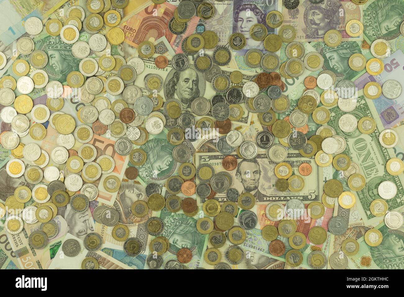 Paper bills of money of different denominations from different ...