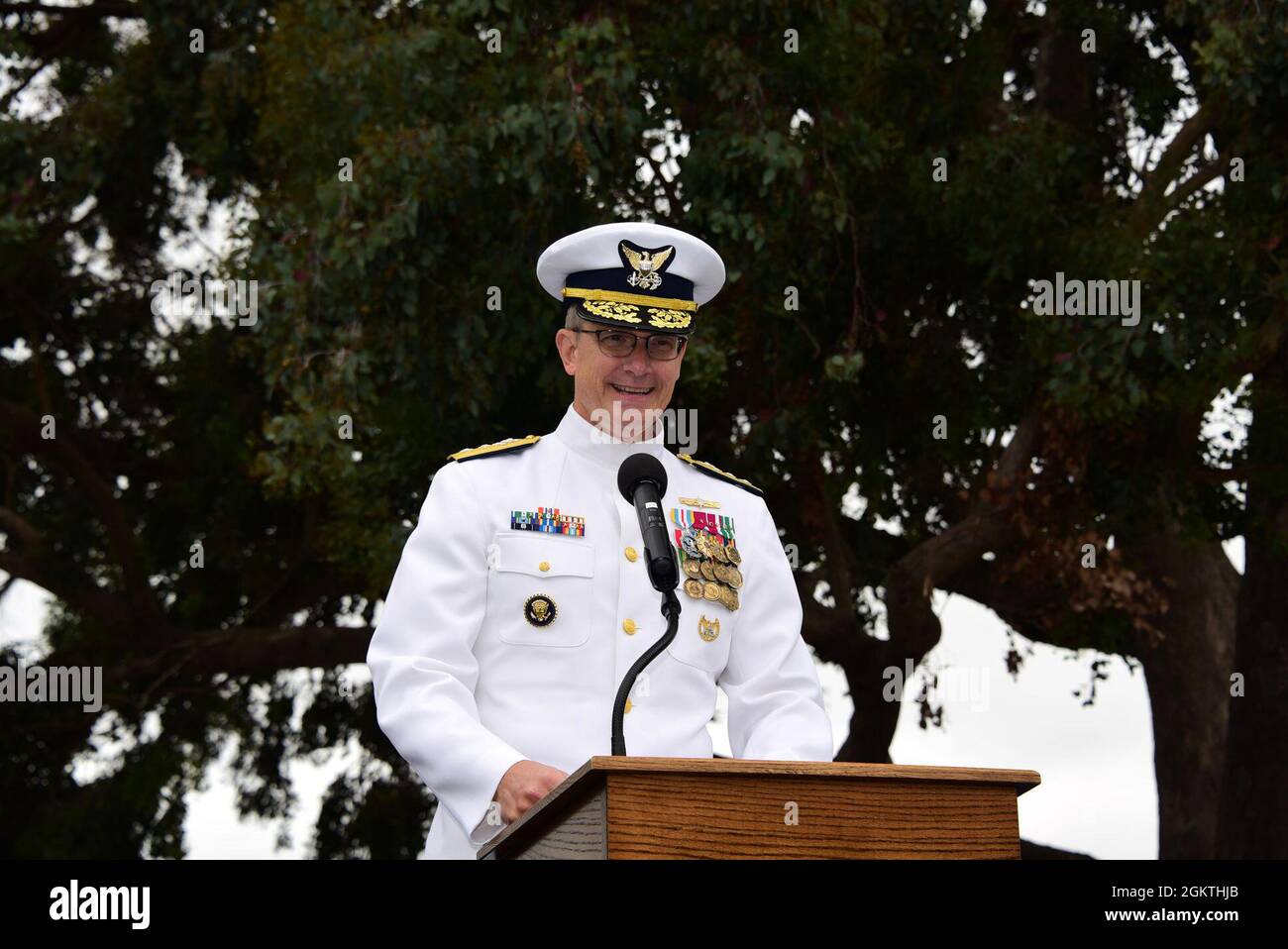 Rear Adm. Peter W. Gautier speaks during the Pacific Area change of ...