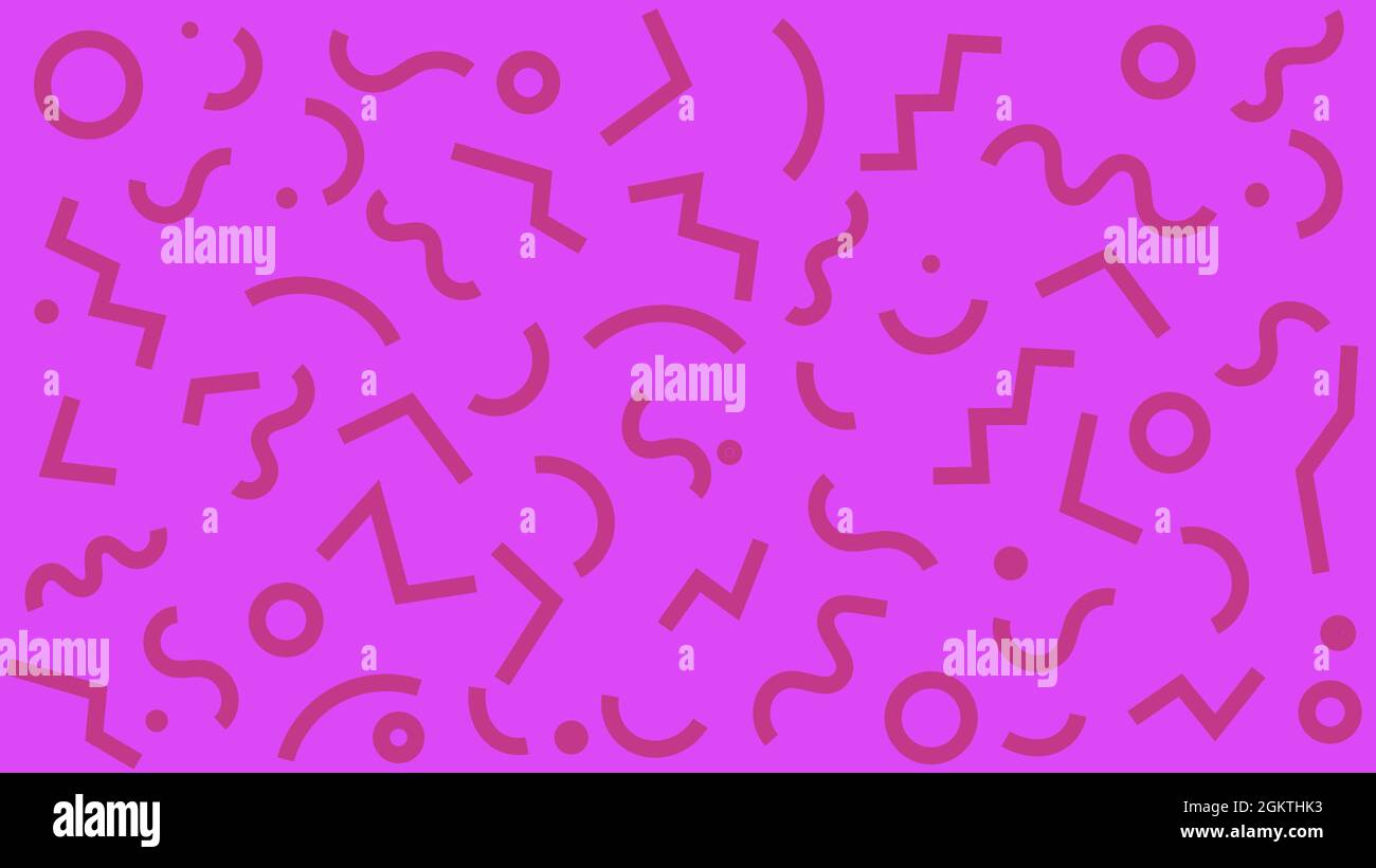 Pink background with red squiggly lines and geometric shapes Stock ...