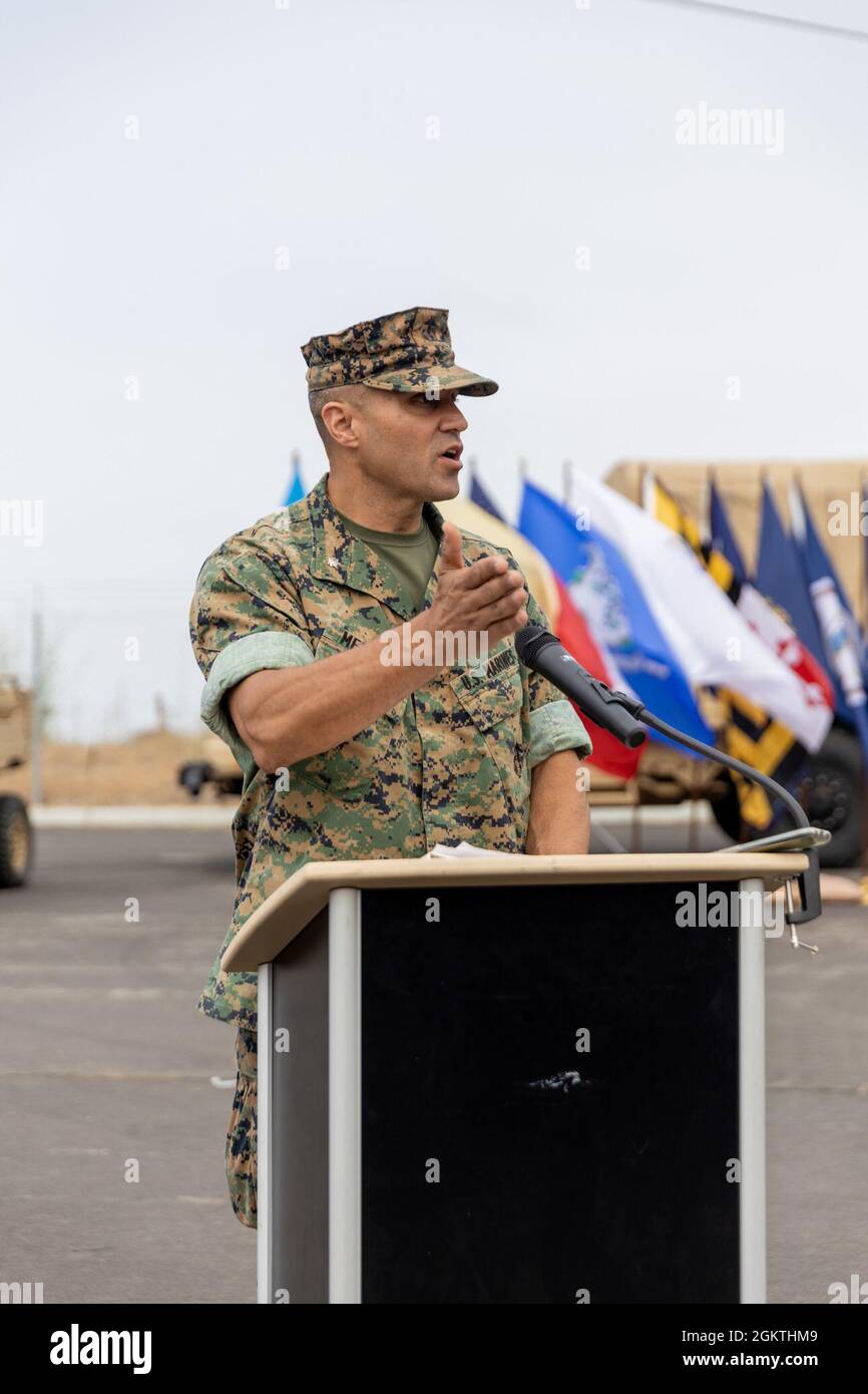 U.S. Marine Corps Lt. Col. Anthony Mercado, outgoing commanding officer ...
