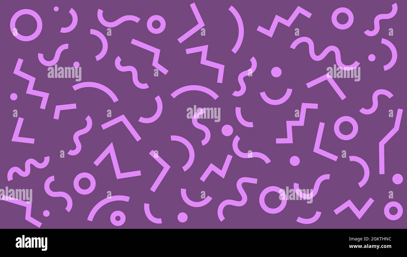 Purple background with pink squiggly lines and geometric shapes Stock ...