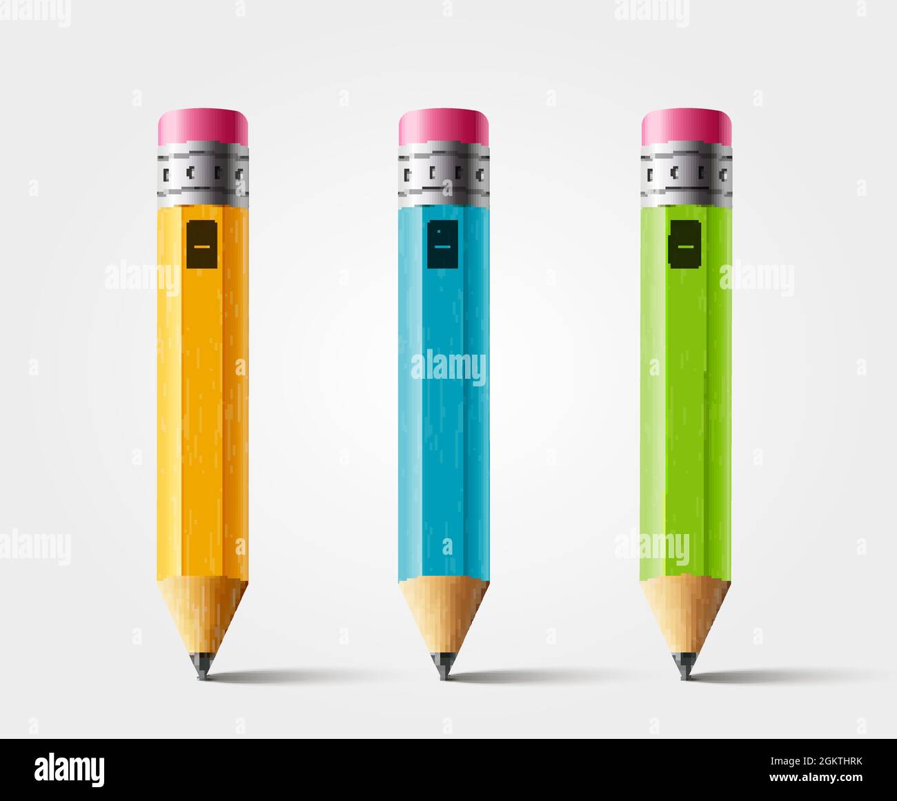 Vector short pencil, realistic pencil isolated cartoon with rubber ...