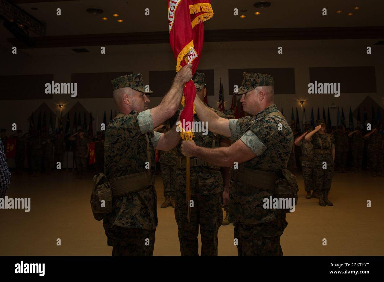 U.S. Marine Corps Col. Travis T. Gaines, right, off-going commanding ...