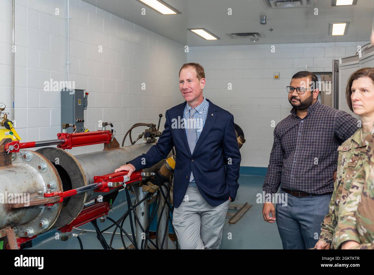 Dr. Joseph Long and Dr. Sujith Sajja (right) explain the work going on ...