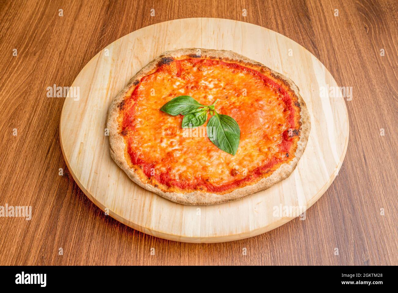 Small simple pizza and delicious margarita with basil for Italian ...
