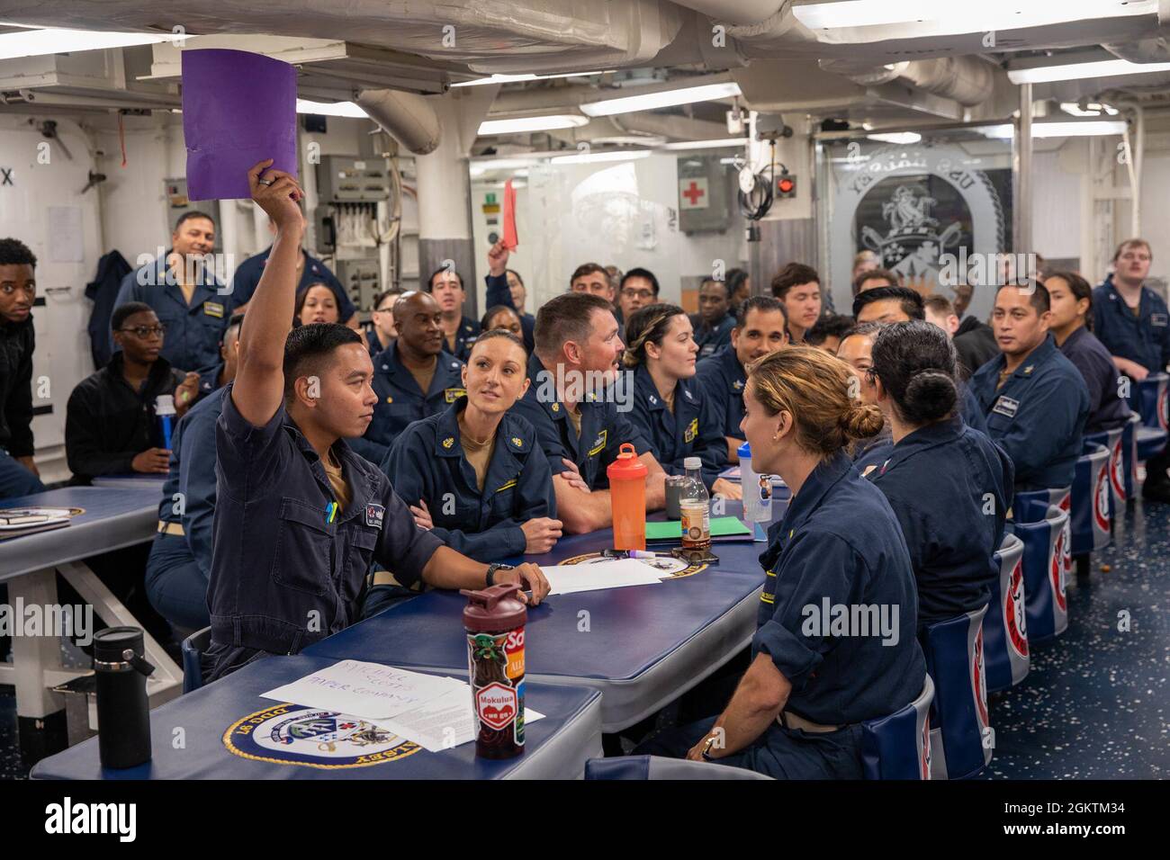 ARABIAN SEA (June 30, 2021) – Sailors participate in a trivia-style ...