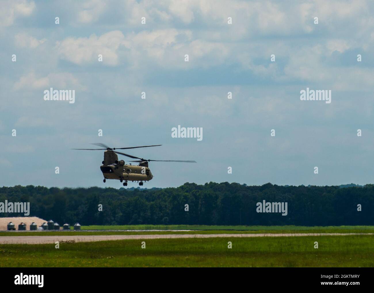 A U.S. Army CH-47F Chinook takes off from the flight line at Seymour ...