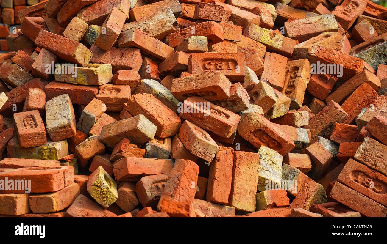 Pile of red bricks. Traditional Red Bricks Stack near a Construction ...