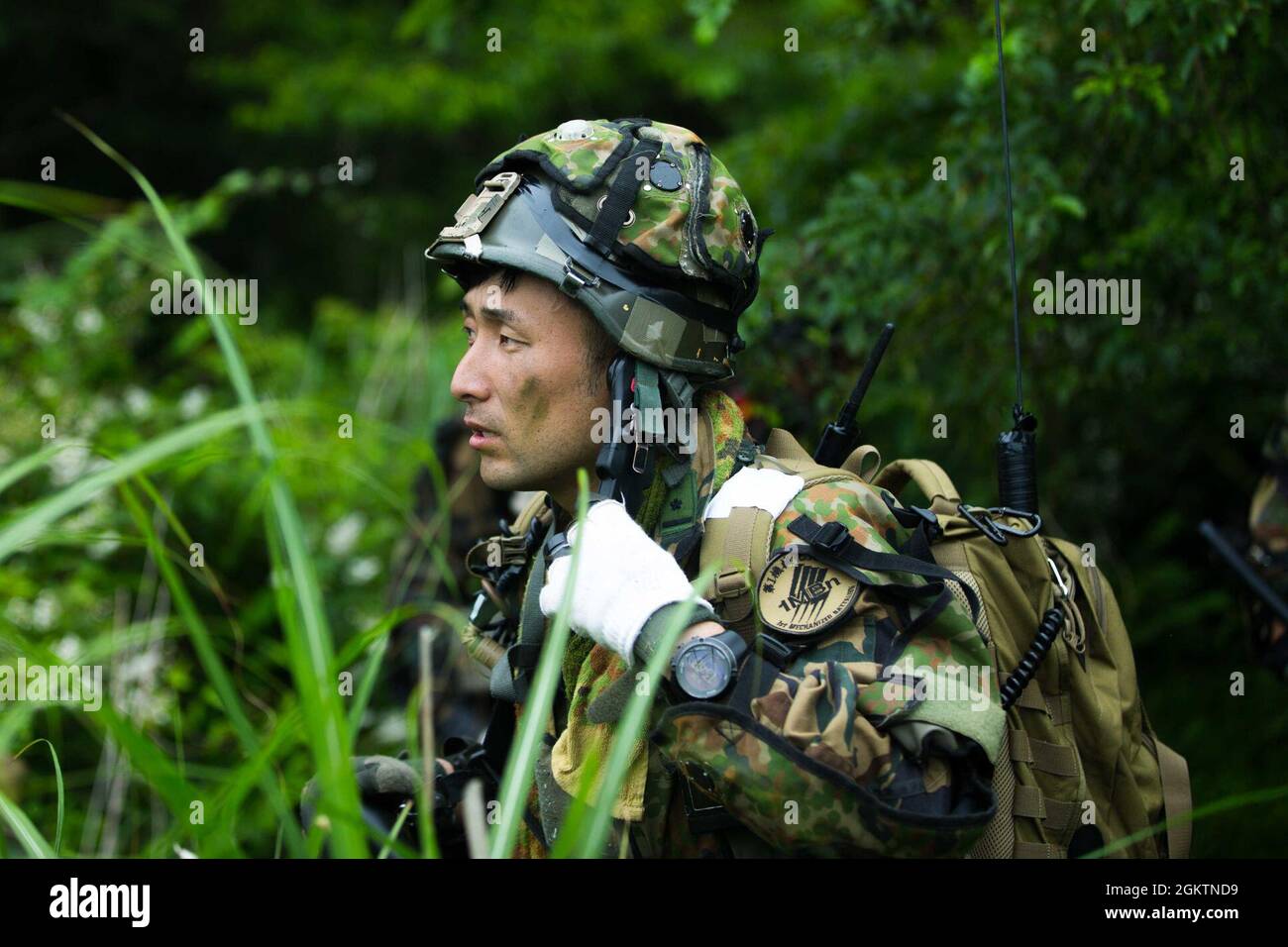 A Japan Ground Self-Defense Force Soldier establishes communication ...