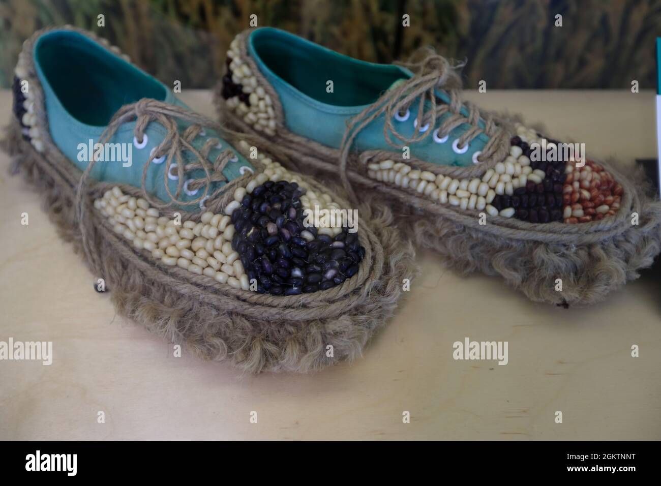 A pair of corn kernels decorated shoes display inside Mitchell Corn ...