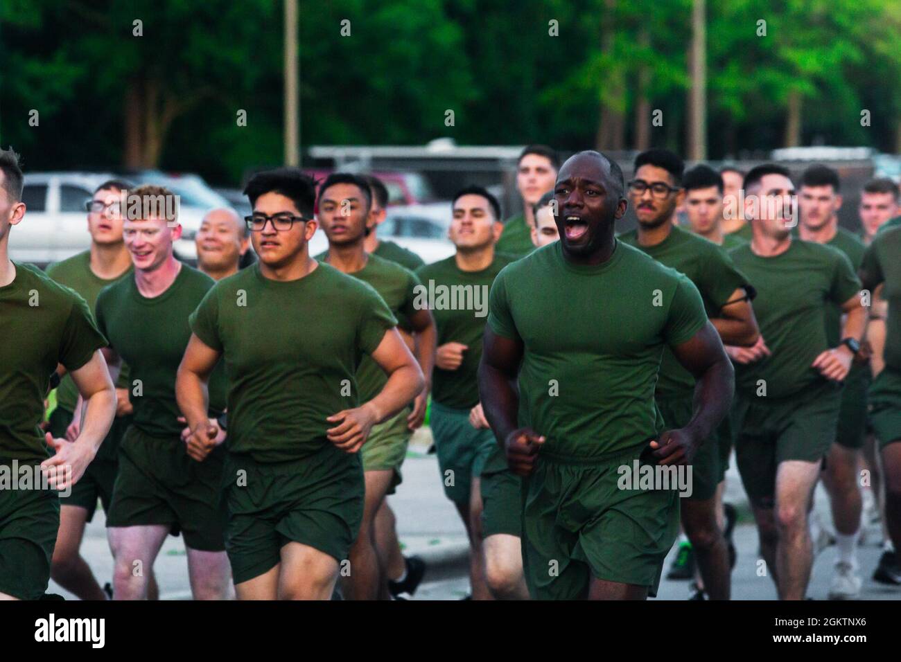 U.S. Marines with 2nd Marine Logistics Group (2nd MLG) run on Camp ...