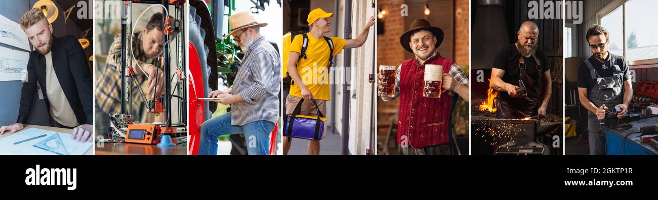 Collage of portraits of people with different professions working at ...